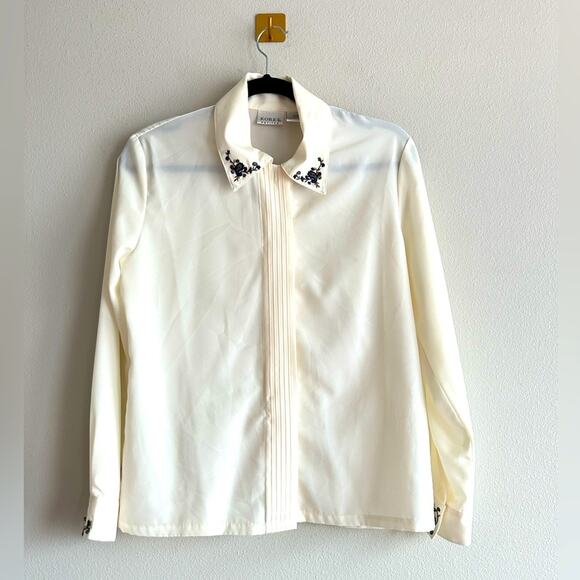 Koret | Tops | Vintage Koret Petites Embroidered Collar Blouse Cream ...